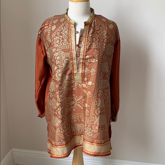 Tops | Stunning Tunic In Dark Orange And Gold | Poshmark